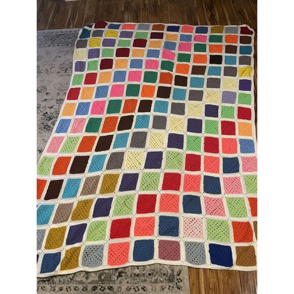 Holiday | Granny Square Hand Crochet Extra Large Multi Colored Throw ...